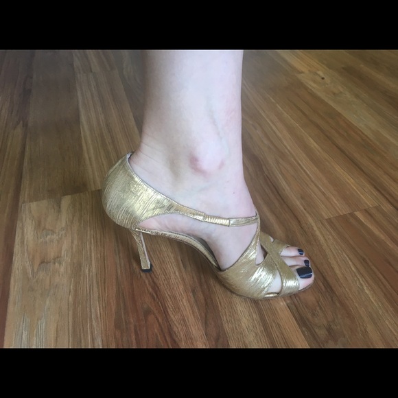 Manolo Blahnik | Shoes | Mano Blahnik Gold Strappy Heals Worn Once 4 ...